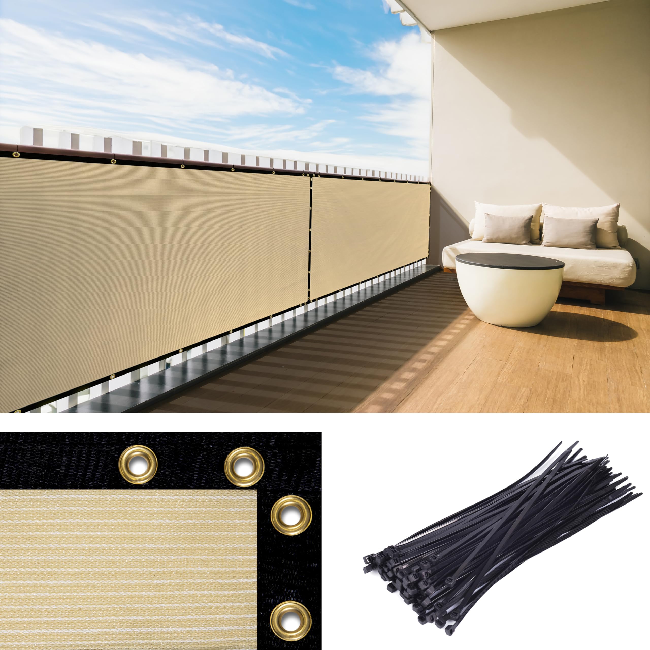 Amazon.com : Abrotain Fence Privacy Screen Balcony Deck Fencing Cover 3'3"x9'9" 80% Shade Fabric ...