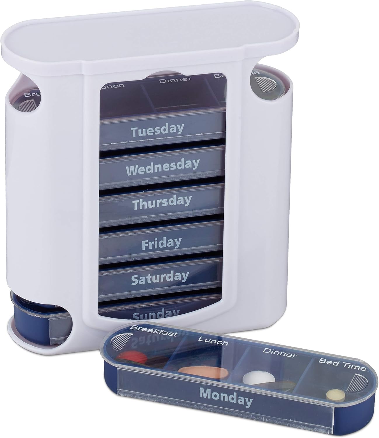 Set of 2 Relaxdays 7-Day Pill Towers, Weekly Medicine Boxes, 4 ...