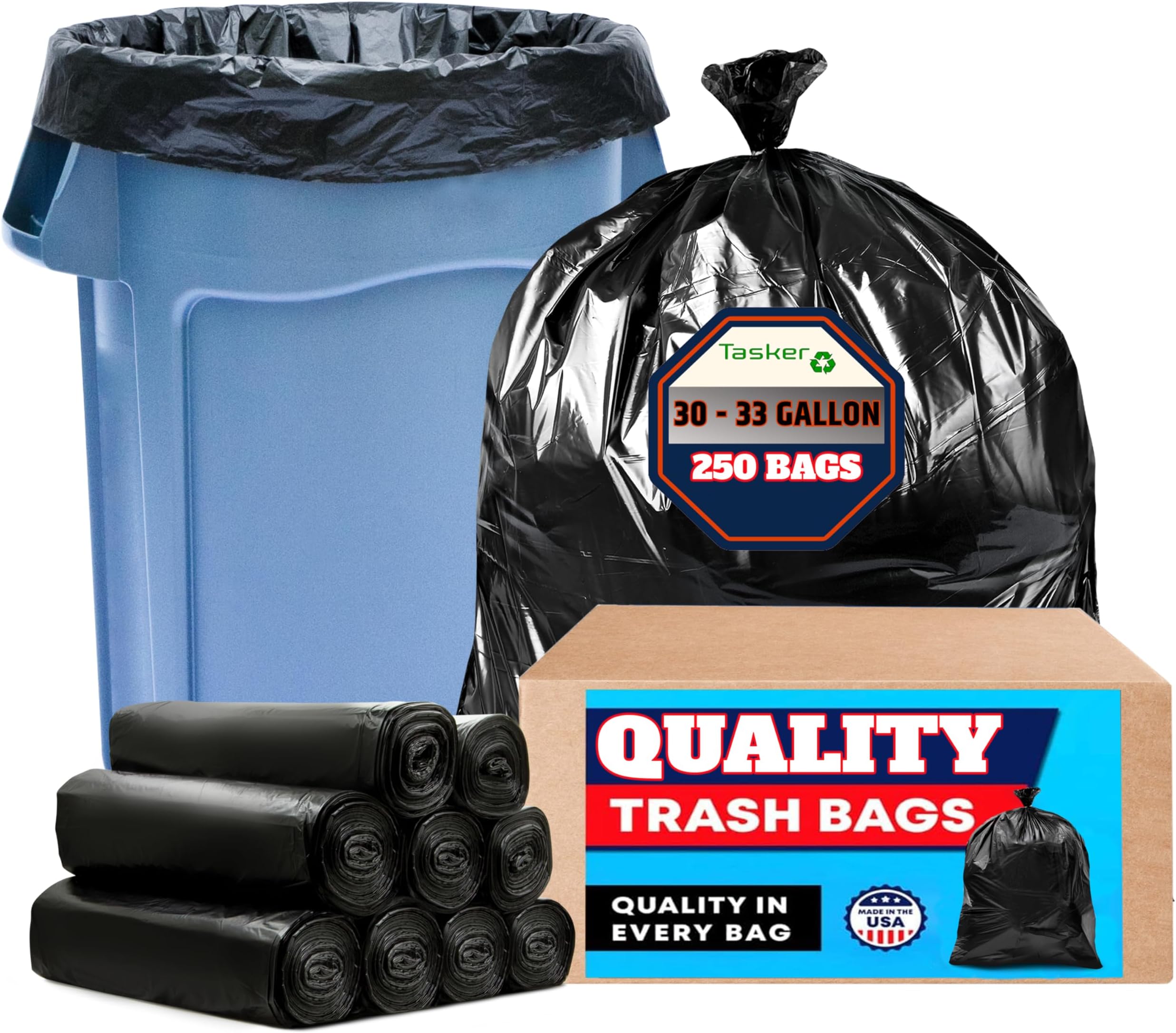 Amazon.com: Tasker 30-33 Gallon Trash Bags Heavy Duty (MegaValue Pack ...