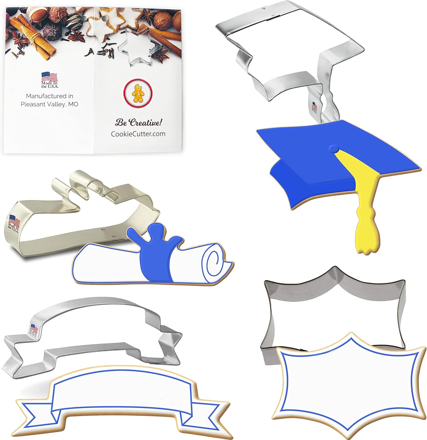 Graduation Cookie Cutter 4 Pc Set HS0436 includes: 4.5 in Graduation ...
