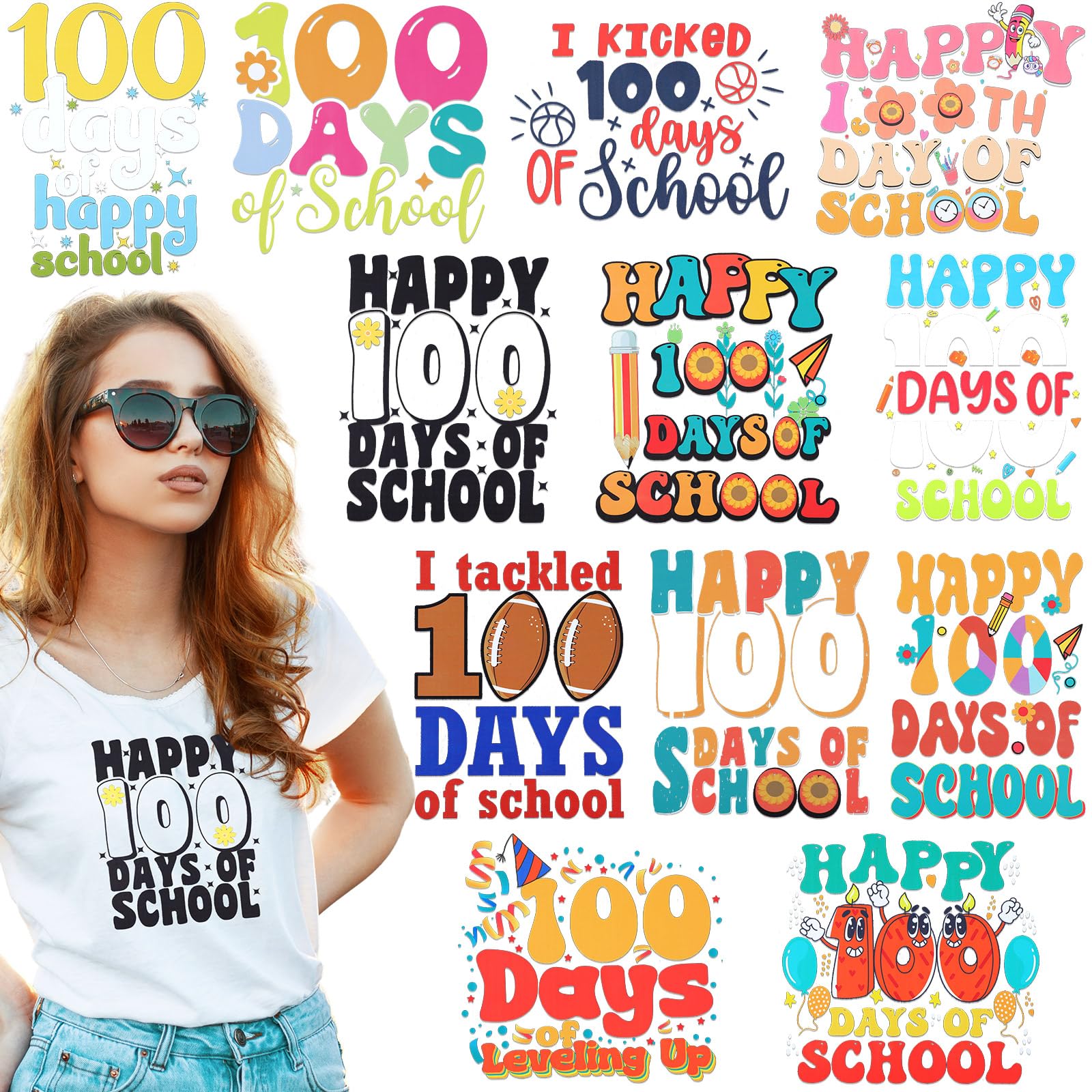 Snapklik.com : Glenmal 12 Pcs 100 Days Of School Iron On Transfers ...