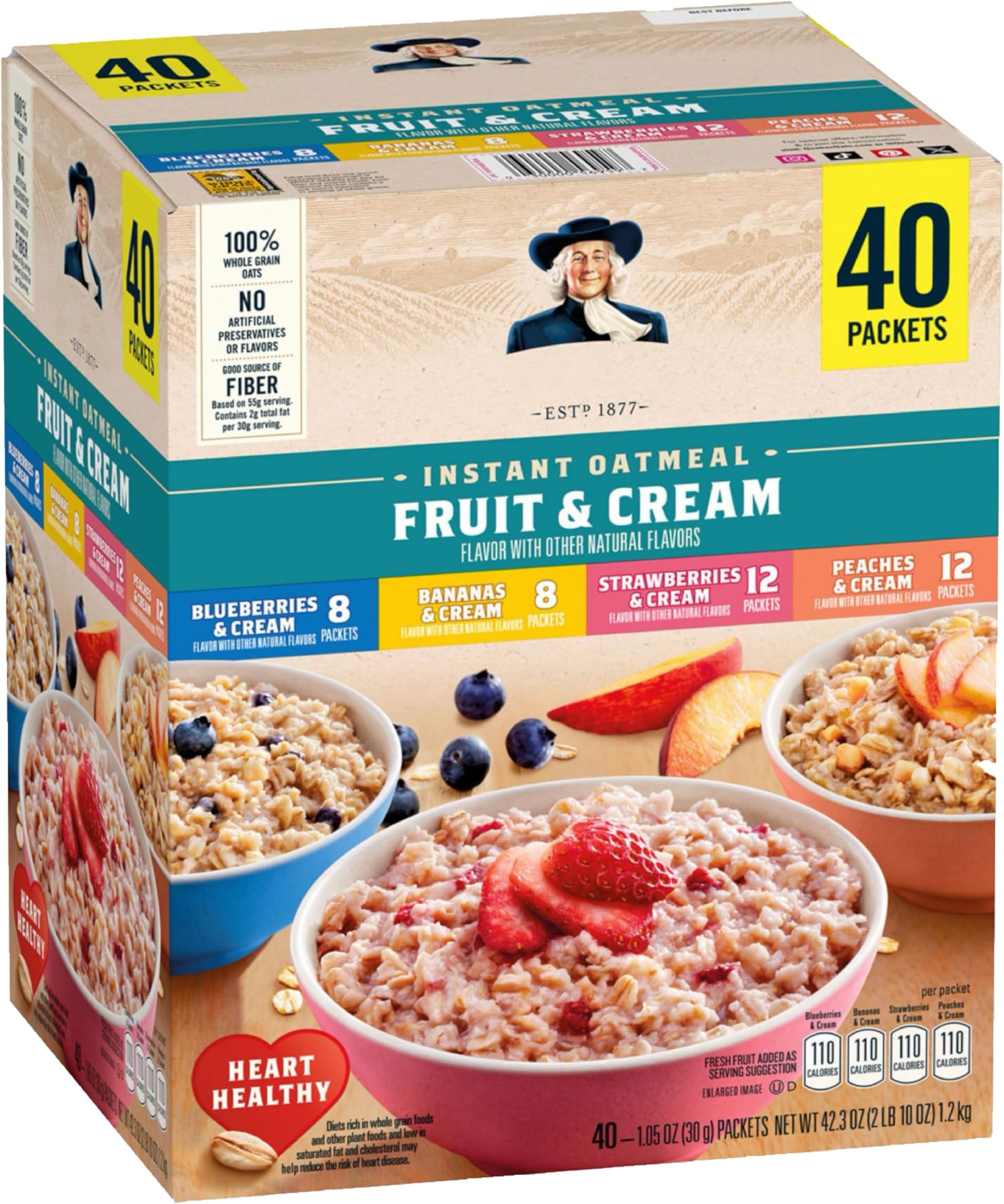 Amazon.com: Quakers Instant Oatmeal, Fruit & Cream Variety Pack, 1.05 ...