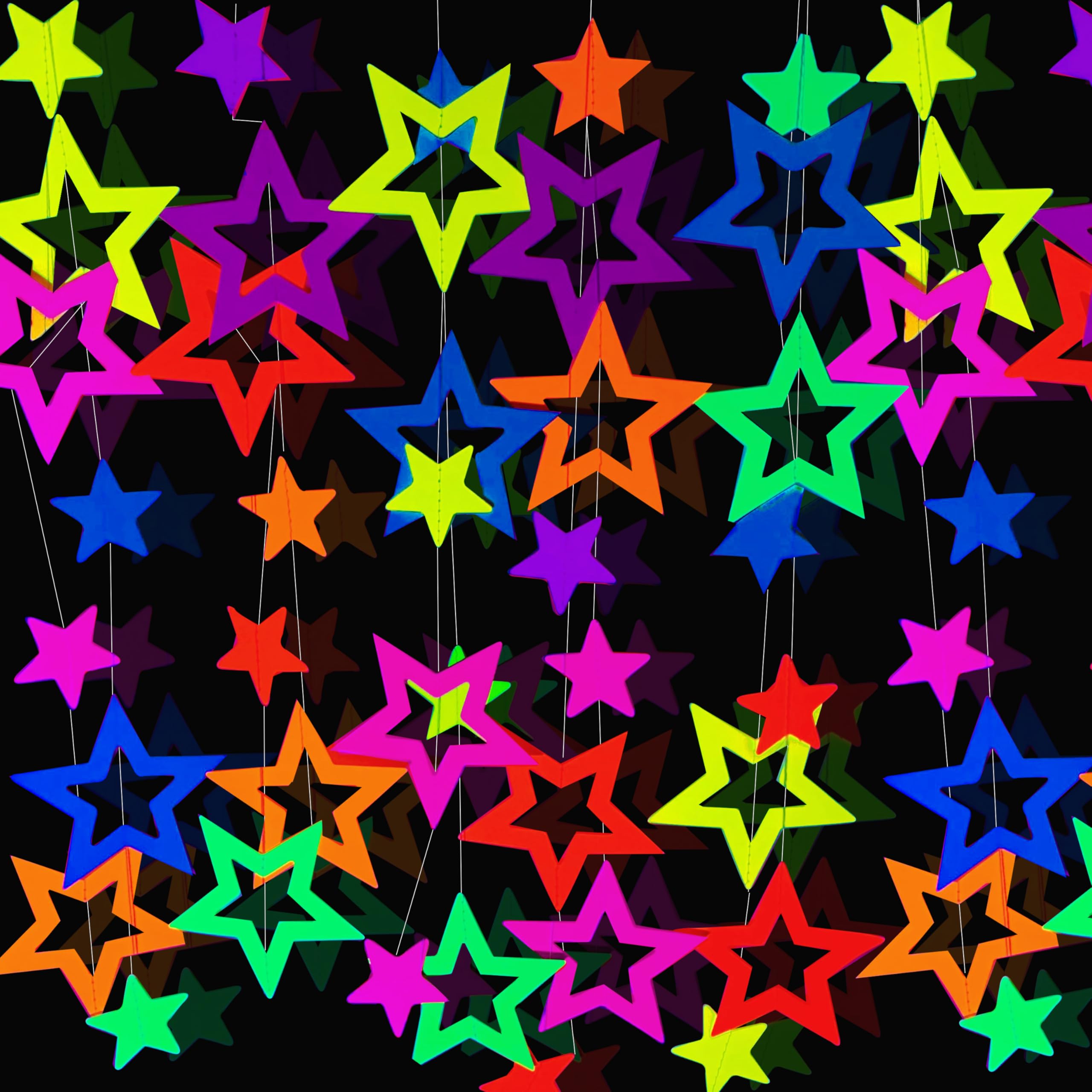 Amazon.com: 126feet UV Neon Streamers Hollowed Star Hanging Paper Glow ...