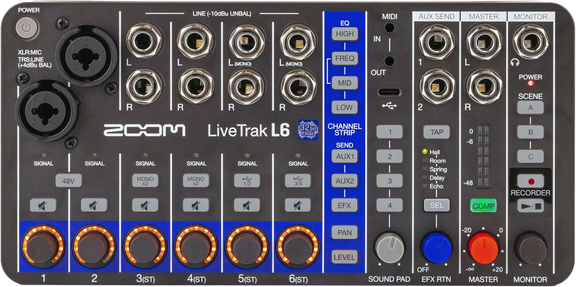 Amazon.com: Zoom LiveTrak L6 Digital Mixer/Recorder, Battery Powered, 32-Bit Float, 10-Channels ...