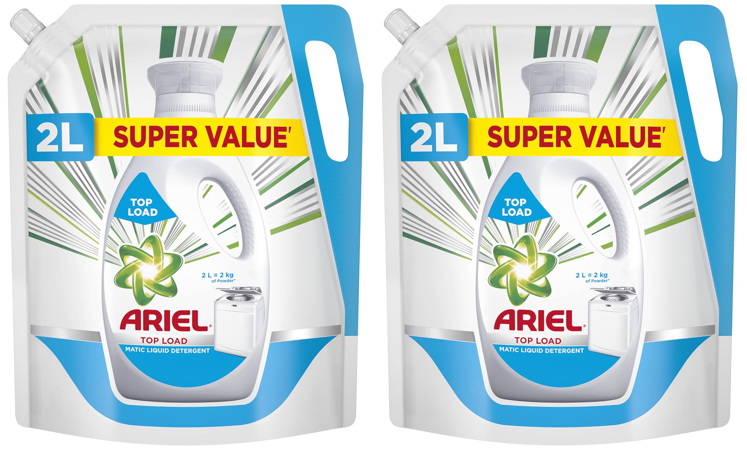 Ariel Matic Liquid Detergent Top Load Refill Pouch, 2 Litre (Pack of 2 ...