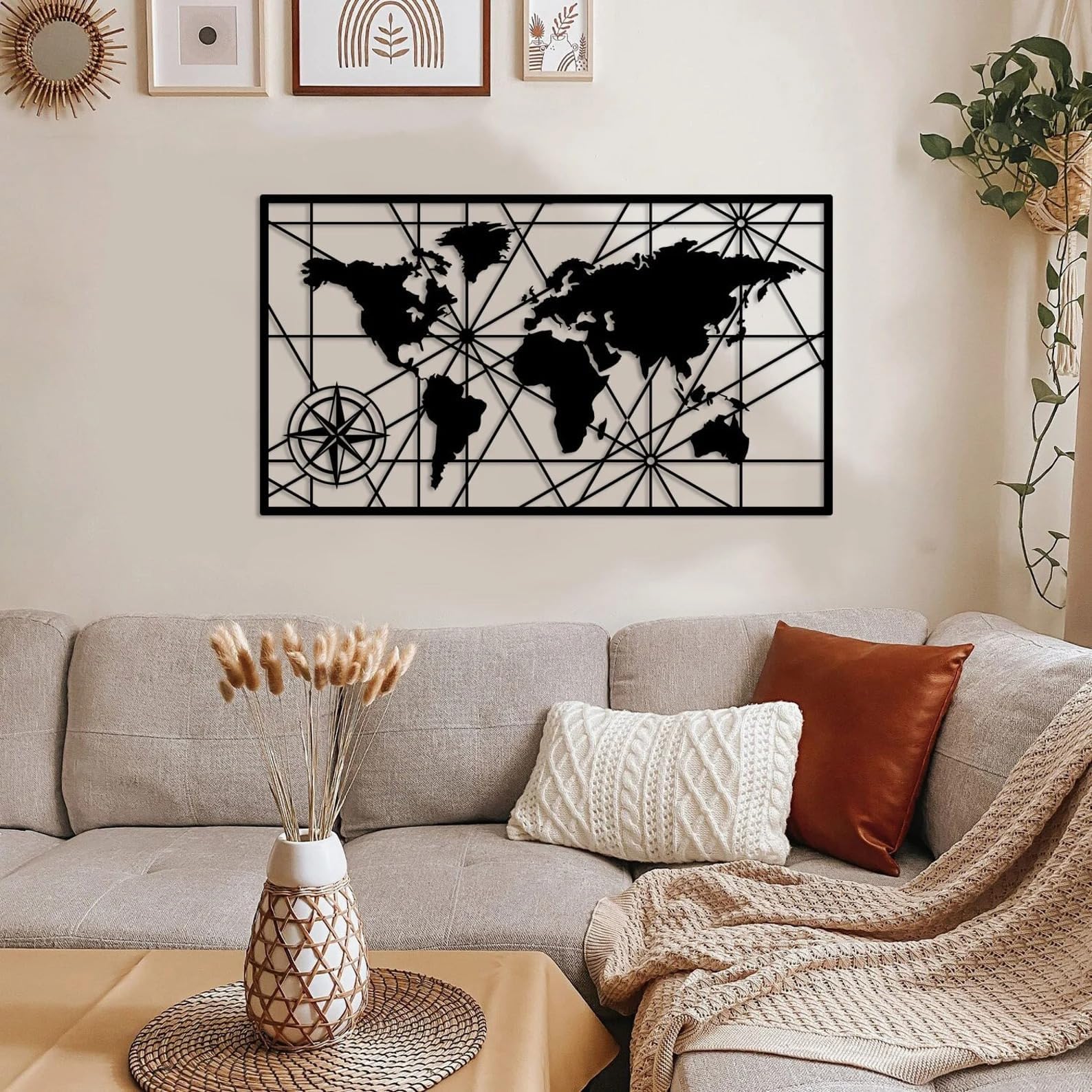 World Map Wall Art : World Map Compass Continent Wall Hanging Home and ...