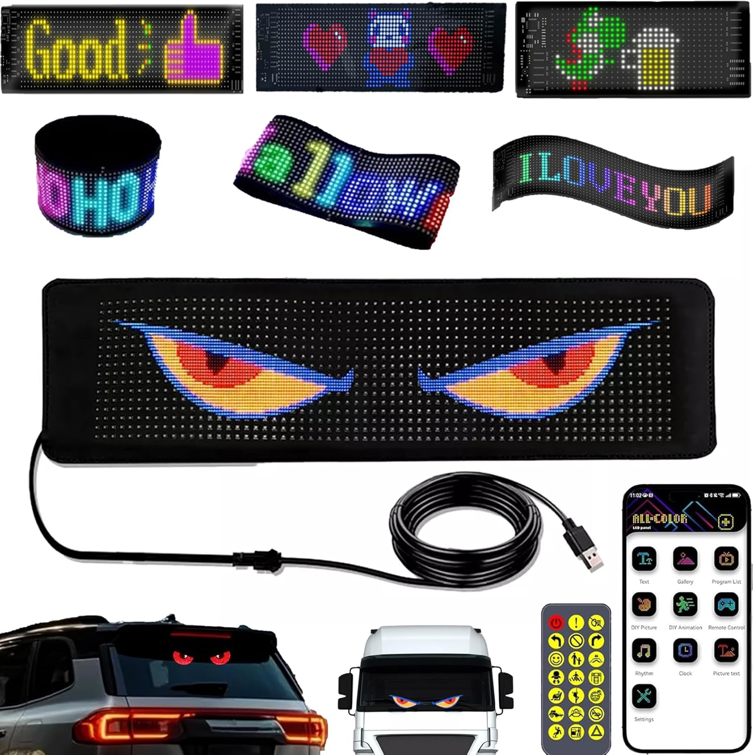 Amazon.com: Upgrade Devil Eyes Light for Cars DIY Dynamic Windshield Eyes Animated LED for Truck ...