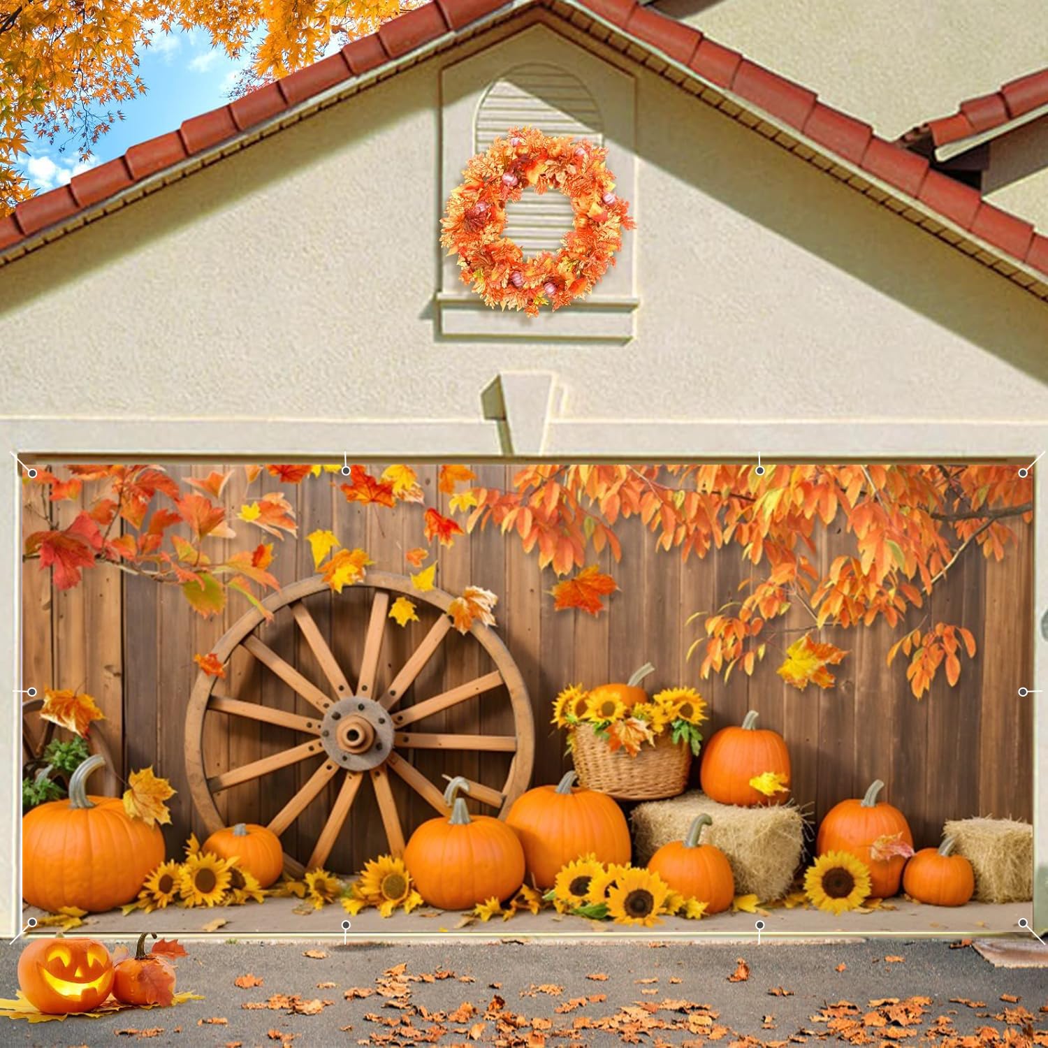 Amazon.com: Leowefowa Fall Thanksgiving Garage Door Decorations Banner ...