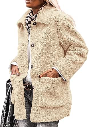 PRETTYGARDEN Women's Winter Faux Fur Coats Long Sleeve Lapel Button Down Pockets Fleece Sherpa ...
