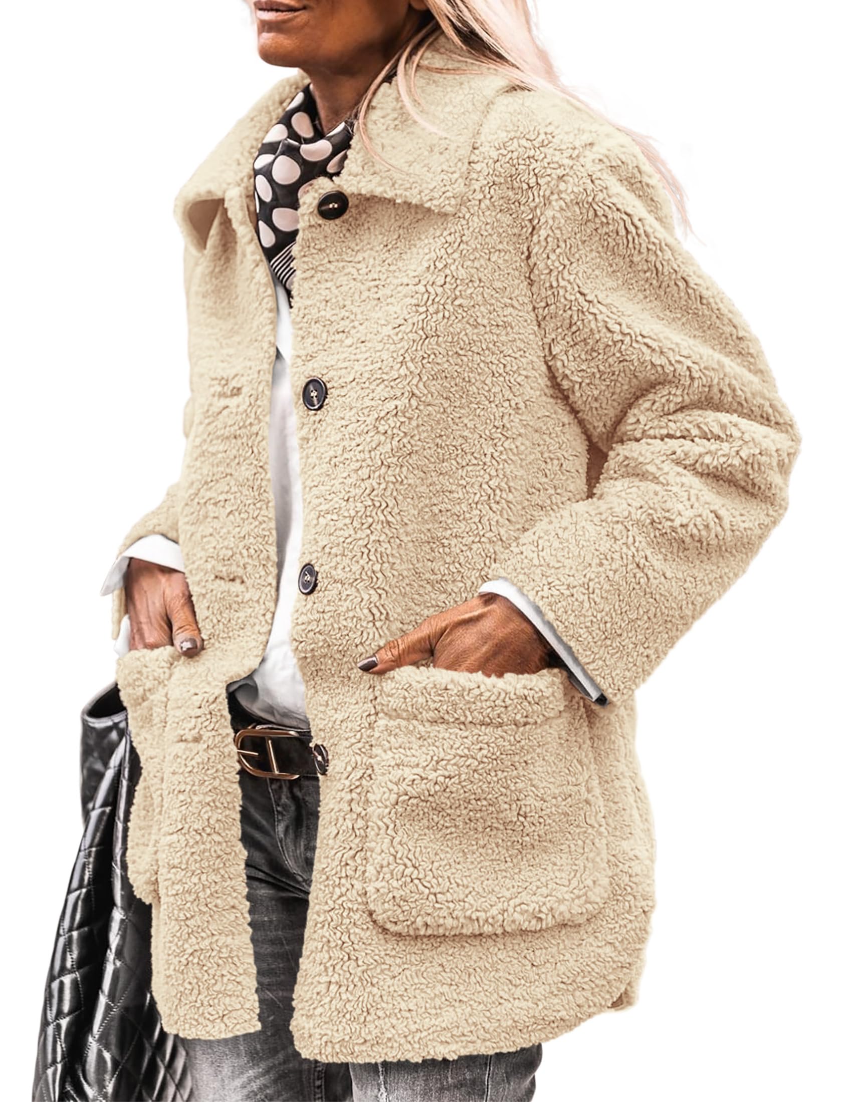 PRETTYGARDEN Women's Winter Faux Fur Coats Long Sleeve Lapel Button ...
