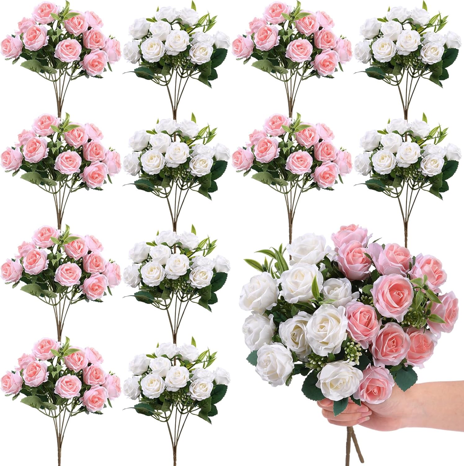 Amazon.com: Zeyune 12 Bunches 12 in Artificial Mini Rose Bouquets 120 ...