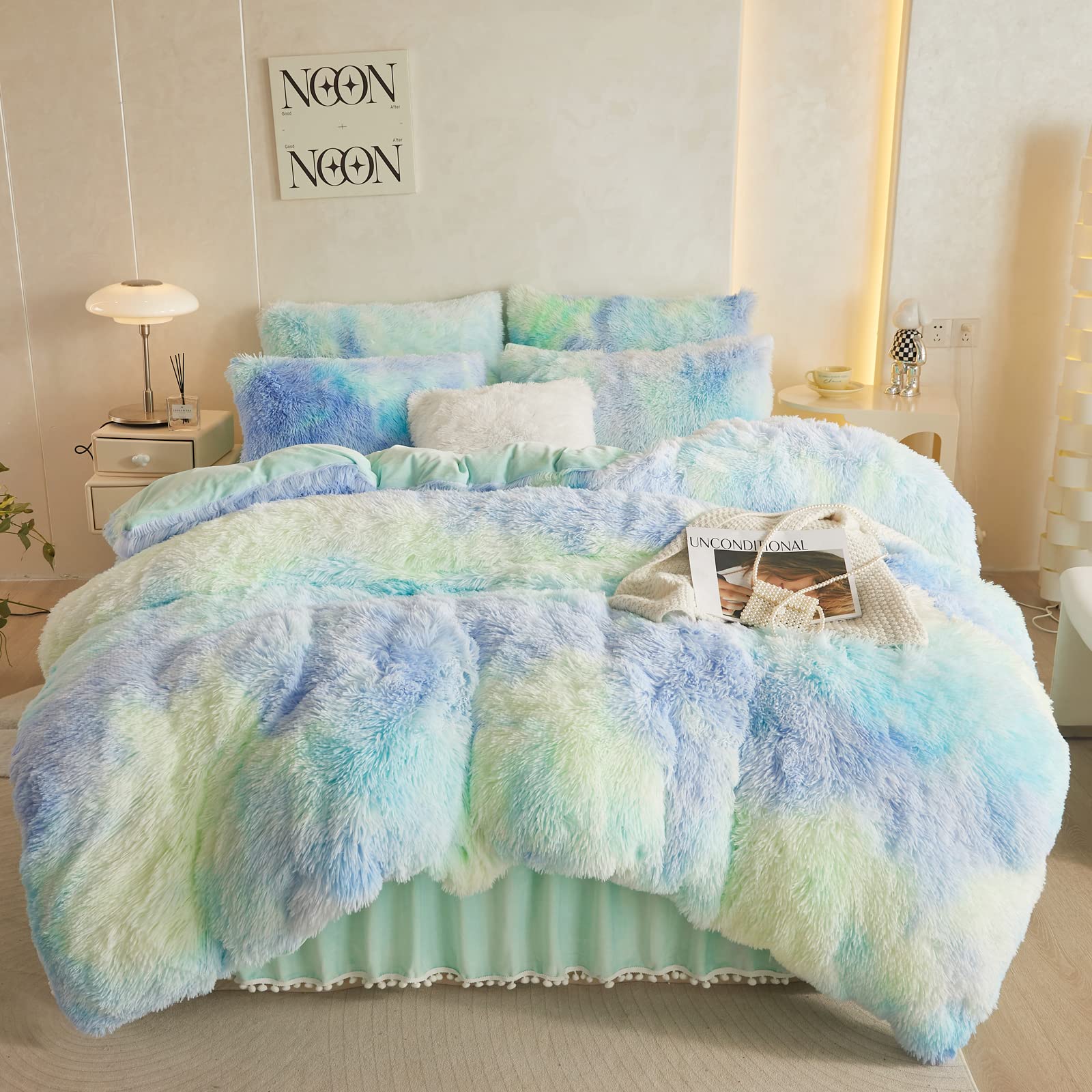 Amazon.com: HAIHUA Fluffy Comforter Cover Set, Fluffy Plush Shaggy ...