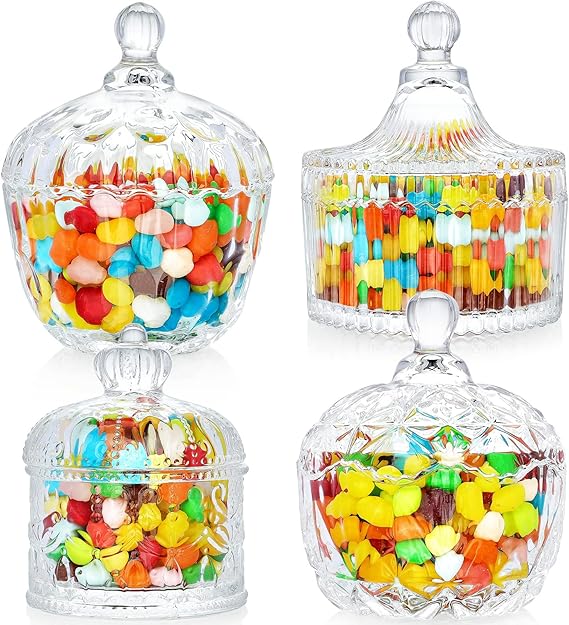 Amazon.com | INFTYLE Glass Candy Dish with Lid Set of 4 Crystal Glass ...