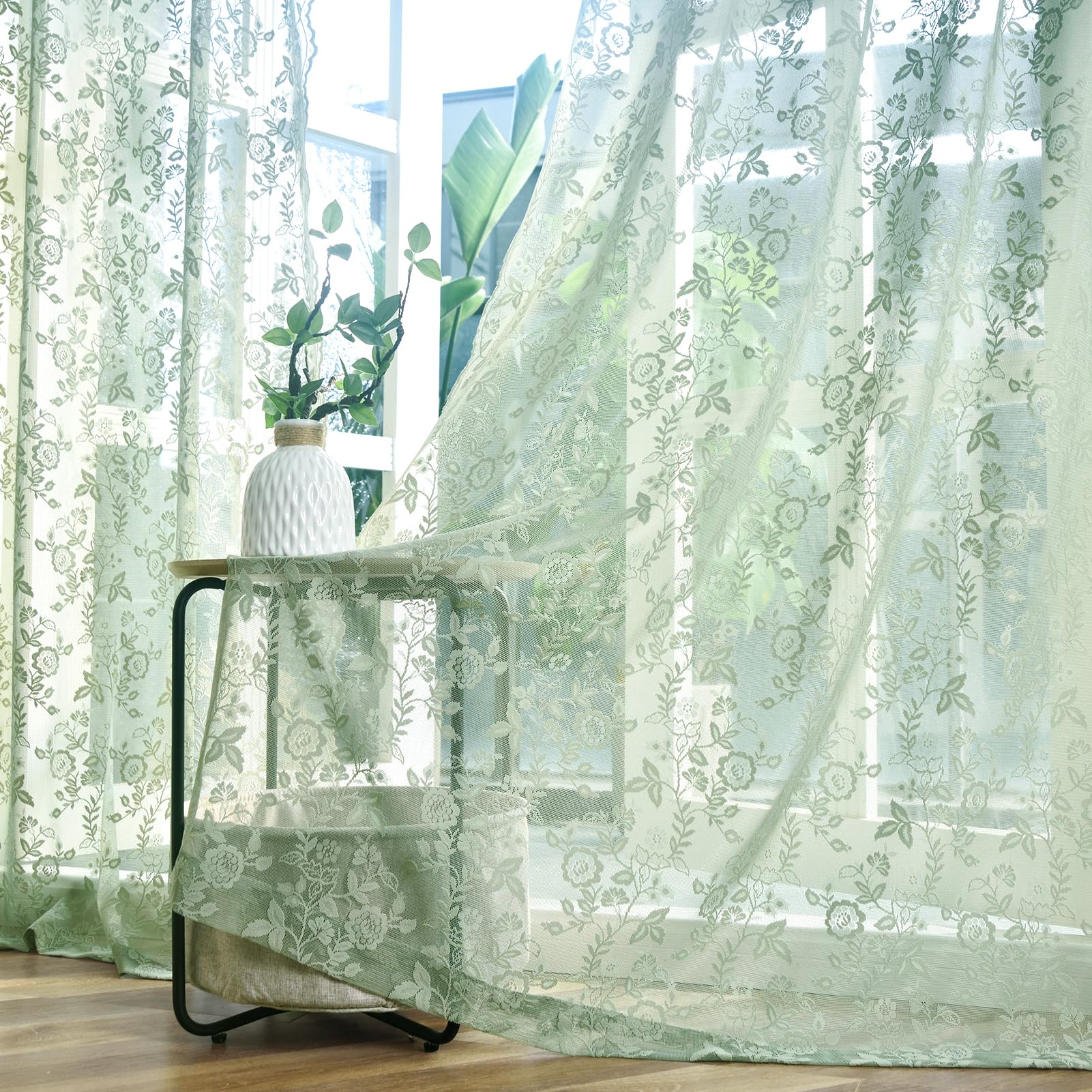 Amazon.com: FINECITY Sage Green Sheer Curtains for Living Room, Rustic ...