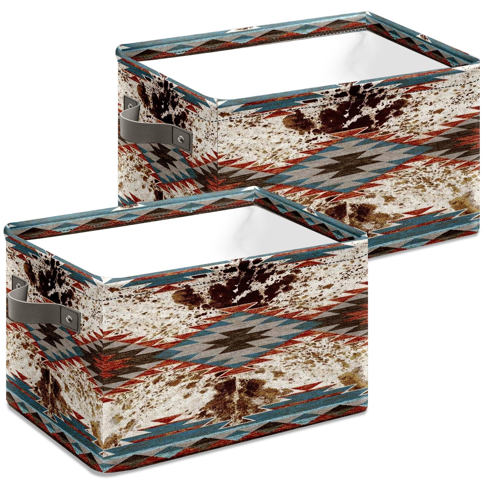 Amazon.com: Western Aztec Cow Print Storage Basket 2 pcs Large Foldable ...