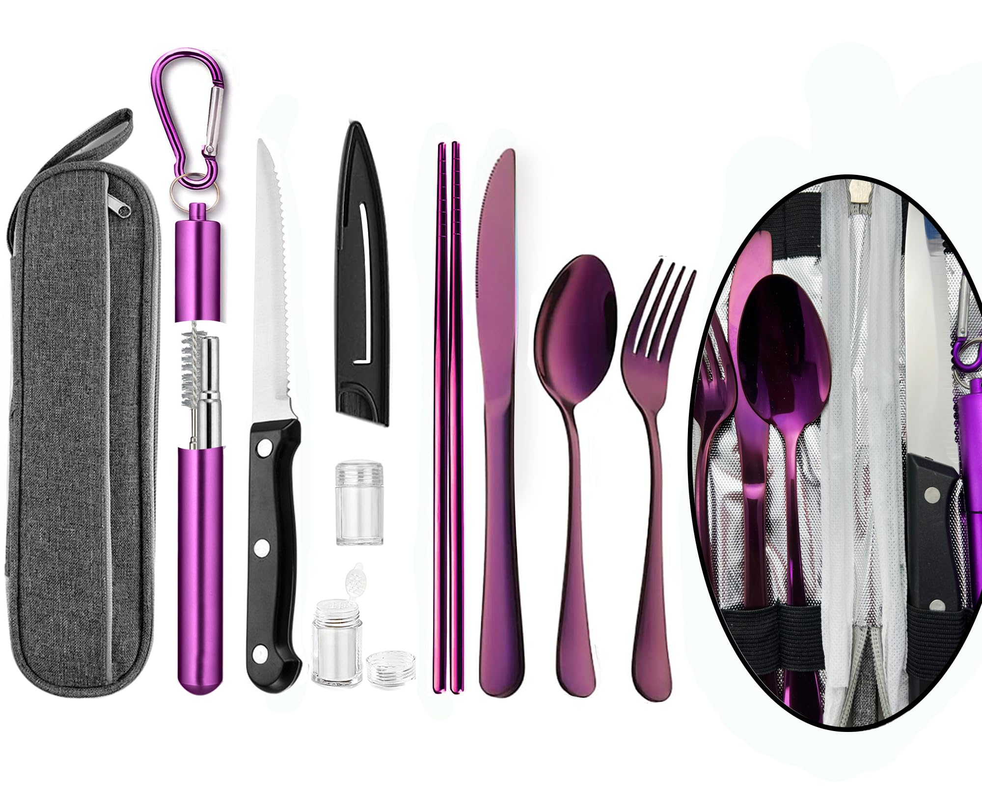 Amazon.com: Portable Travel Reusable Utensils Silverware with Case ...