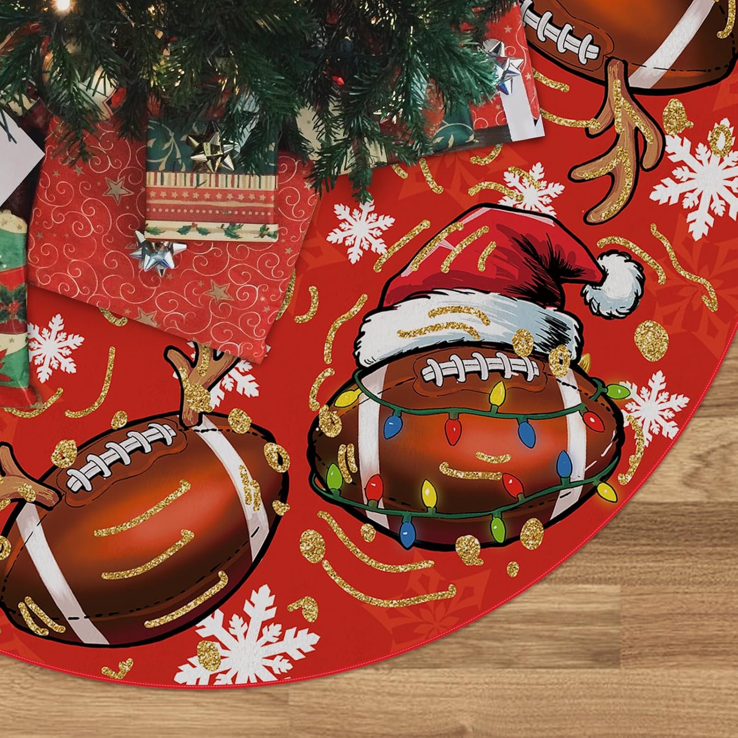 Amazon.com: QIONG MENG Christmas Football Tree Skirt Red Decorations ...