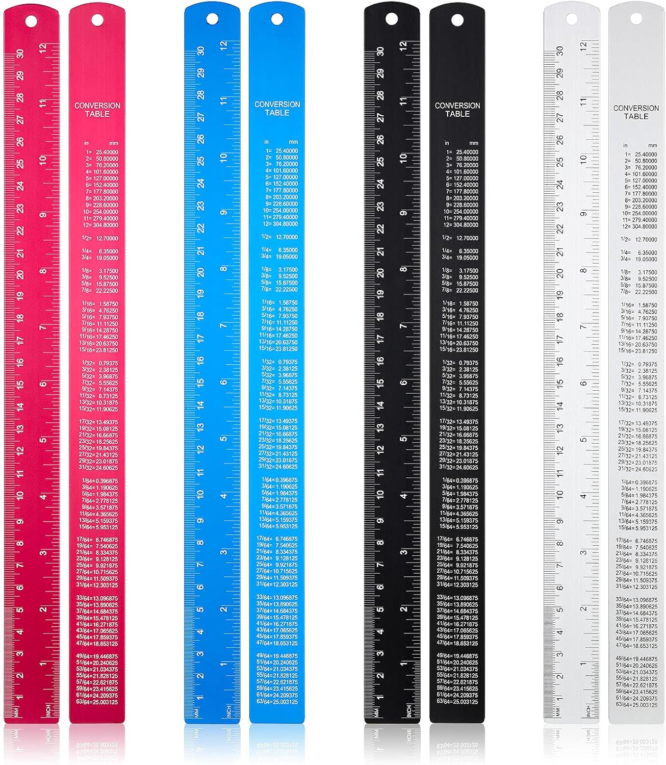 4 Pieces Metal Ruler Stainless Steel Aluminum Ruler Metal Straight Edge ...