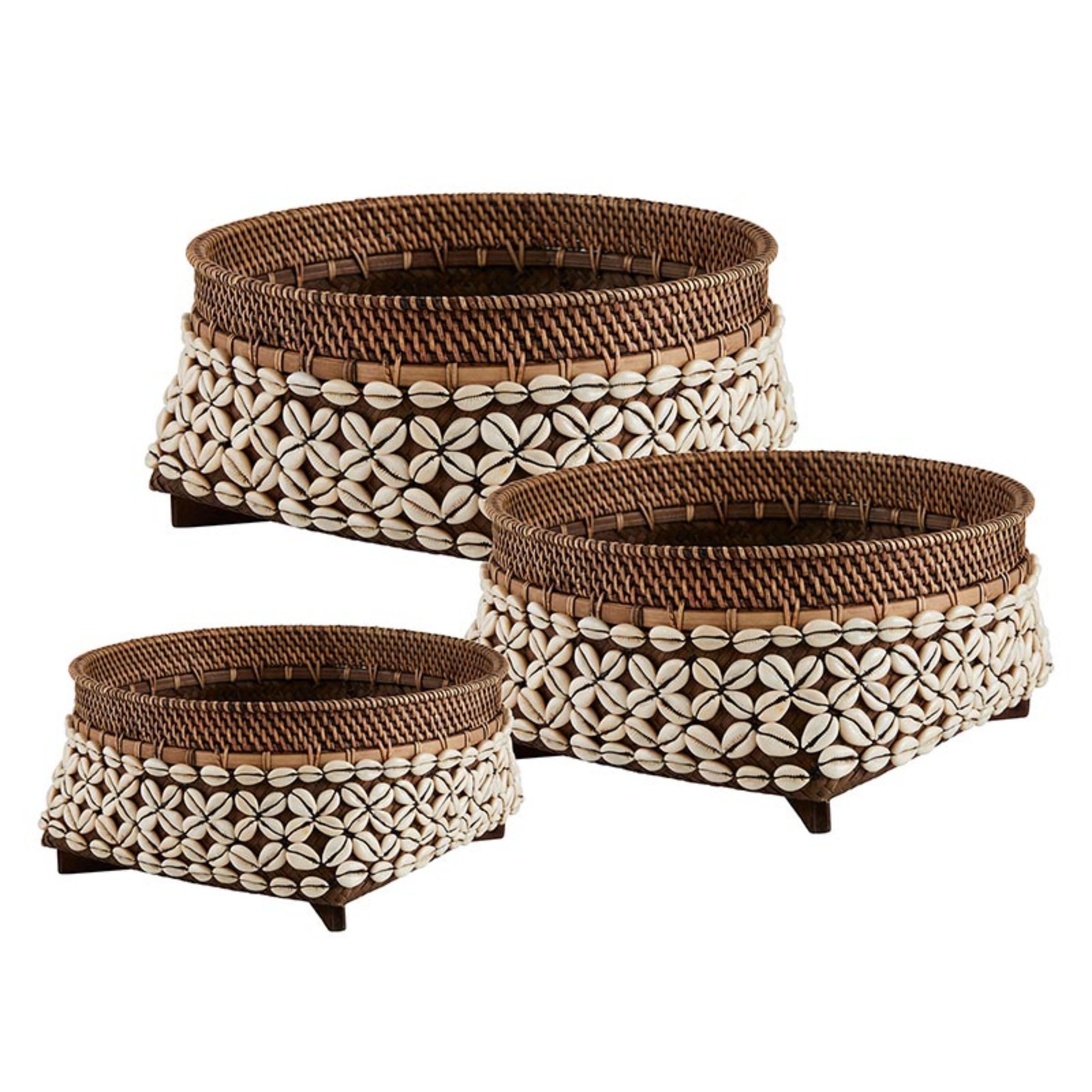 Amazon.com: 47th & Main Shell Baskets Woven Rattan Storage Basket Set ...