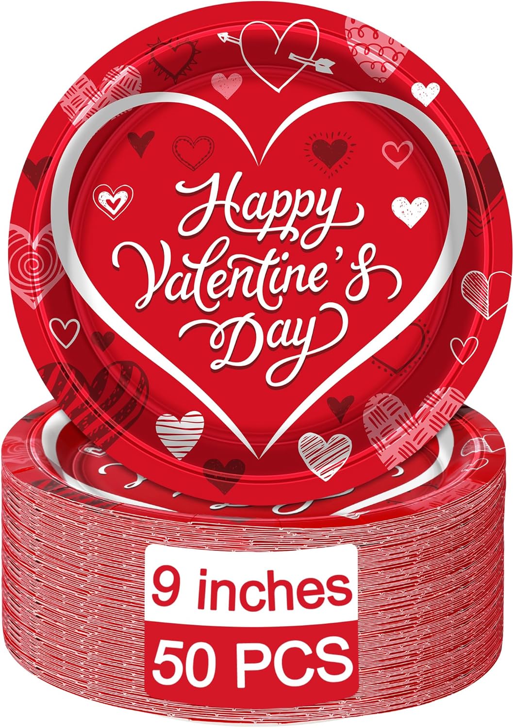 Amazon.com: Helimoto 50 PCS Valentines Day Paper Plates, 9" Disposable ...