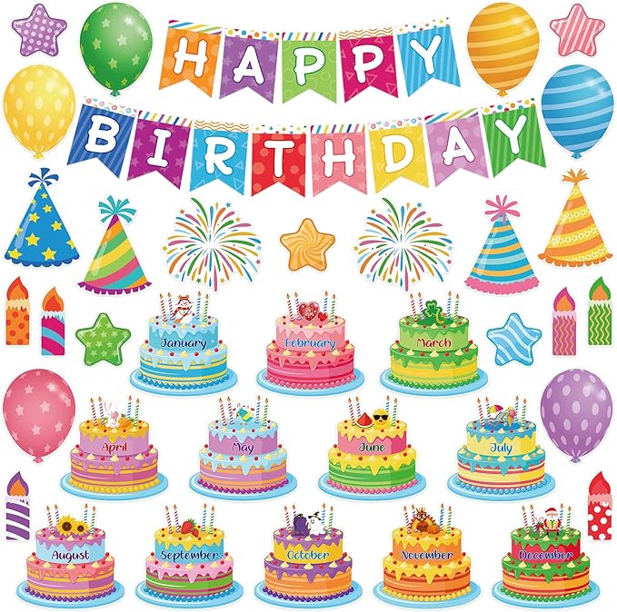 Amazon.com: 48Pcs Happy Birthday Bulletin Board Set, Colorful Balloons ...