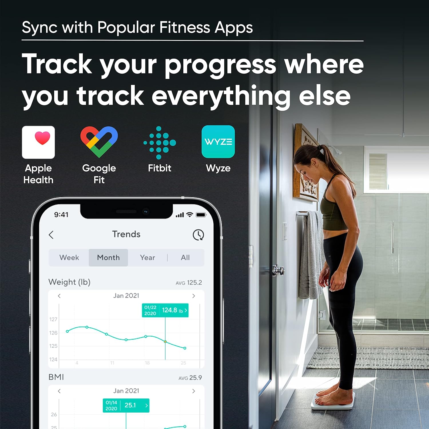 WYZE Báscula inteligente para peso corporal, báscula digital de baño para músculos, IMC, grasa ...