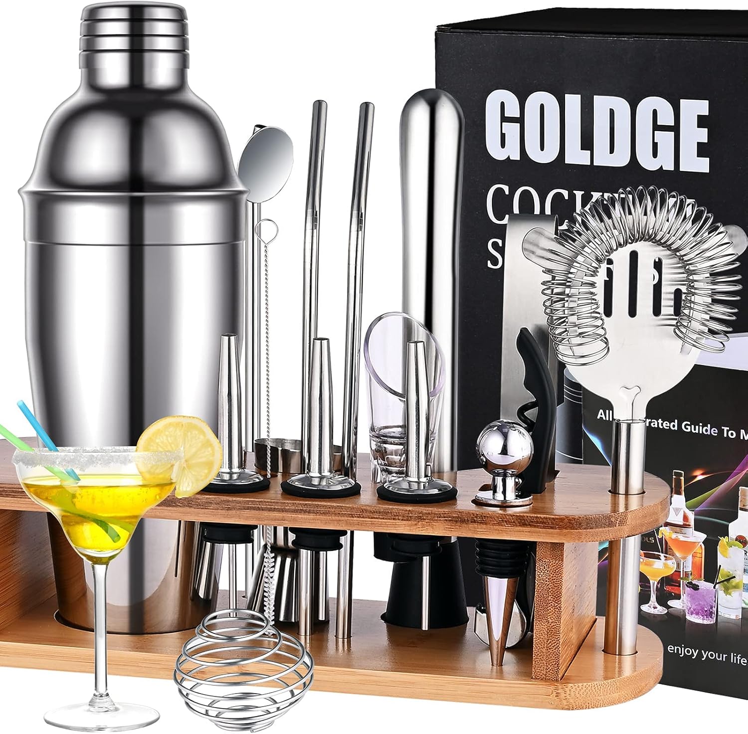 GOLDGE Cocktail Making Set, 17PCS Cocktail Shaker Set 750ML Stainless ...