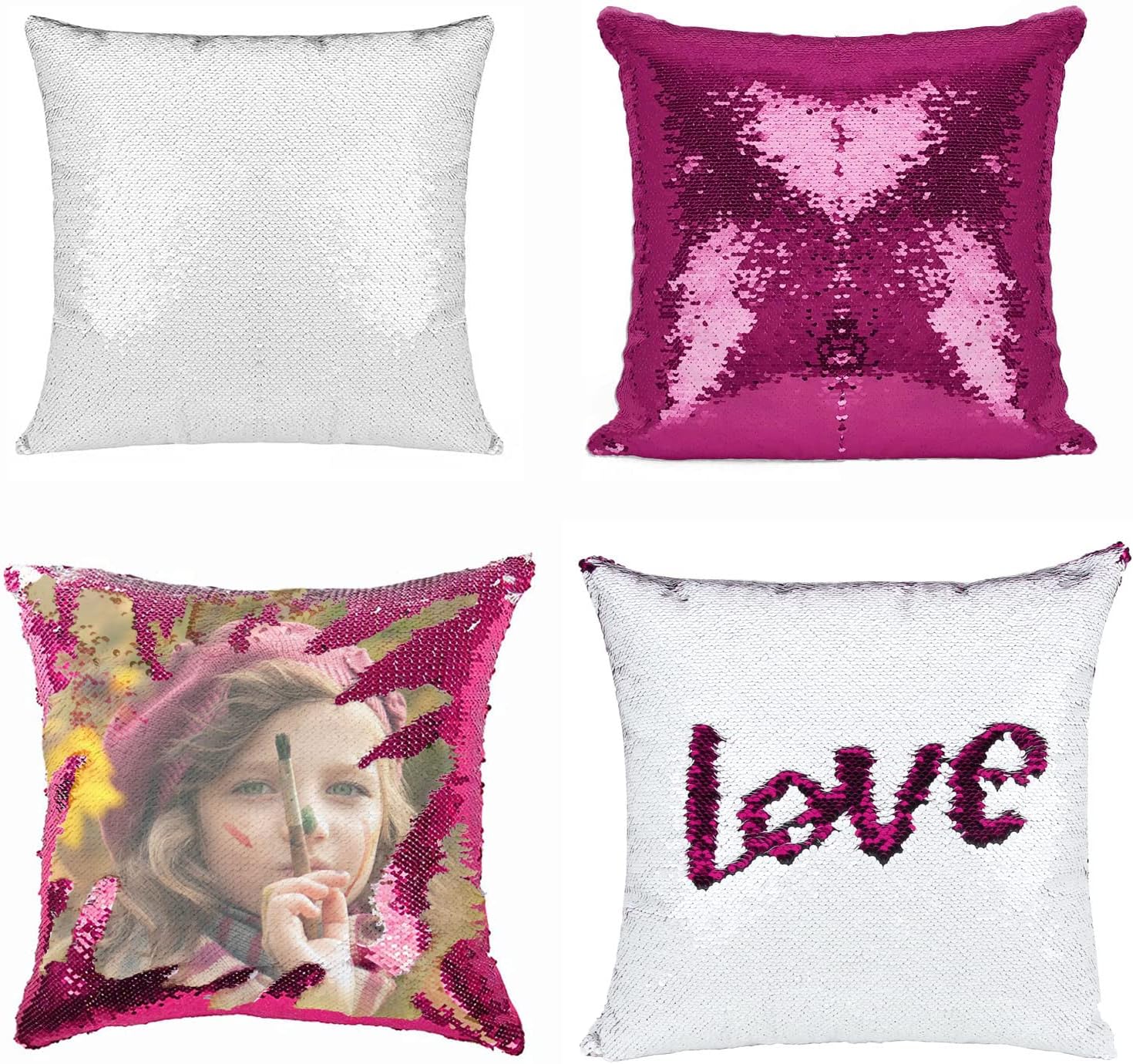 Amazon.com: TCBESTO Hot Pink Sequin Pillow Covers Blanks Sublimation ...