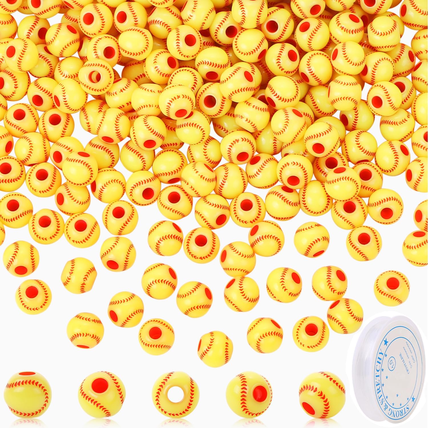 Amazon.com: 200 Pcs Baseball Beads with 1 Roll of Elastic Rope 10.5 mm ...