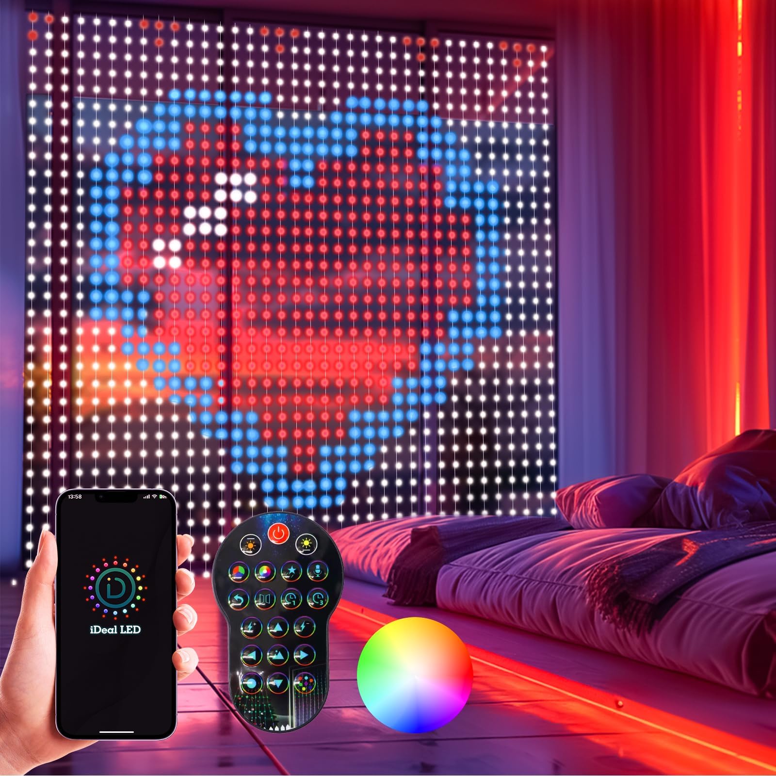 Amazon.com: HXWEIYE 400LED Smart Curtain Lights, 6.6Ft x 6.6Ft Fairy ...