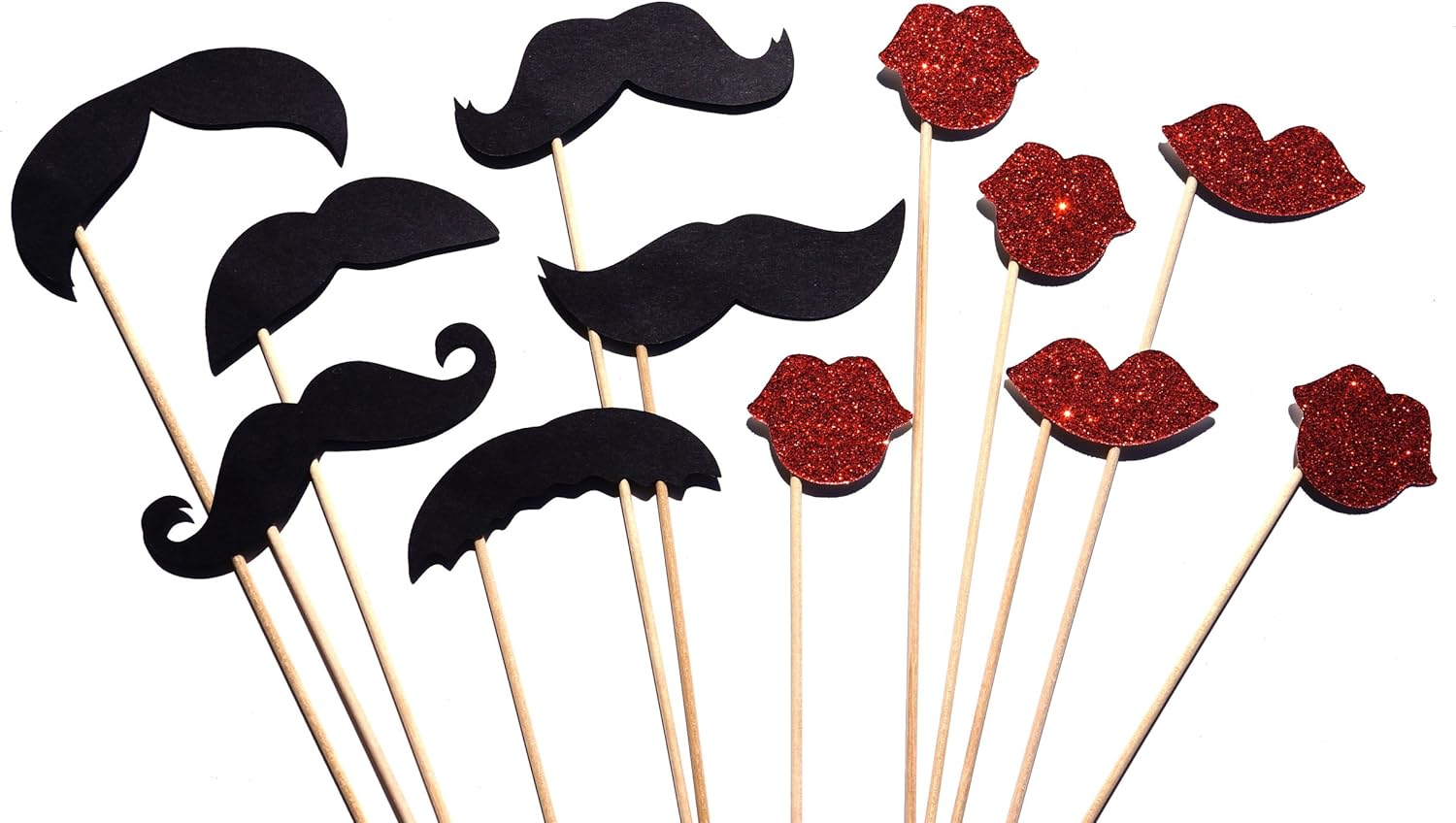 Amazon.com: Mustaches and Ruby Red Glitter Lips - Photo Booth Props ...