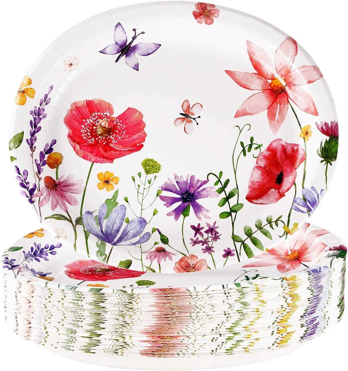 Amazon.com: Havawish 100 Pcs Floral Oval Paper Plates, 10" x 12 ...