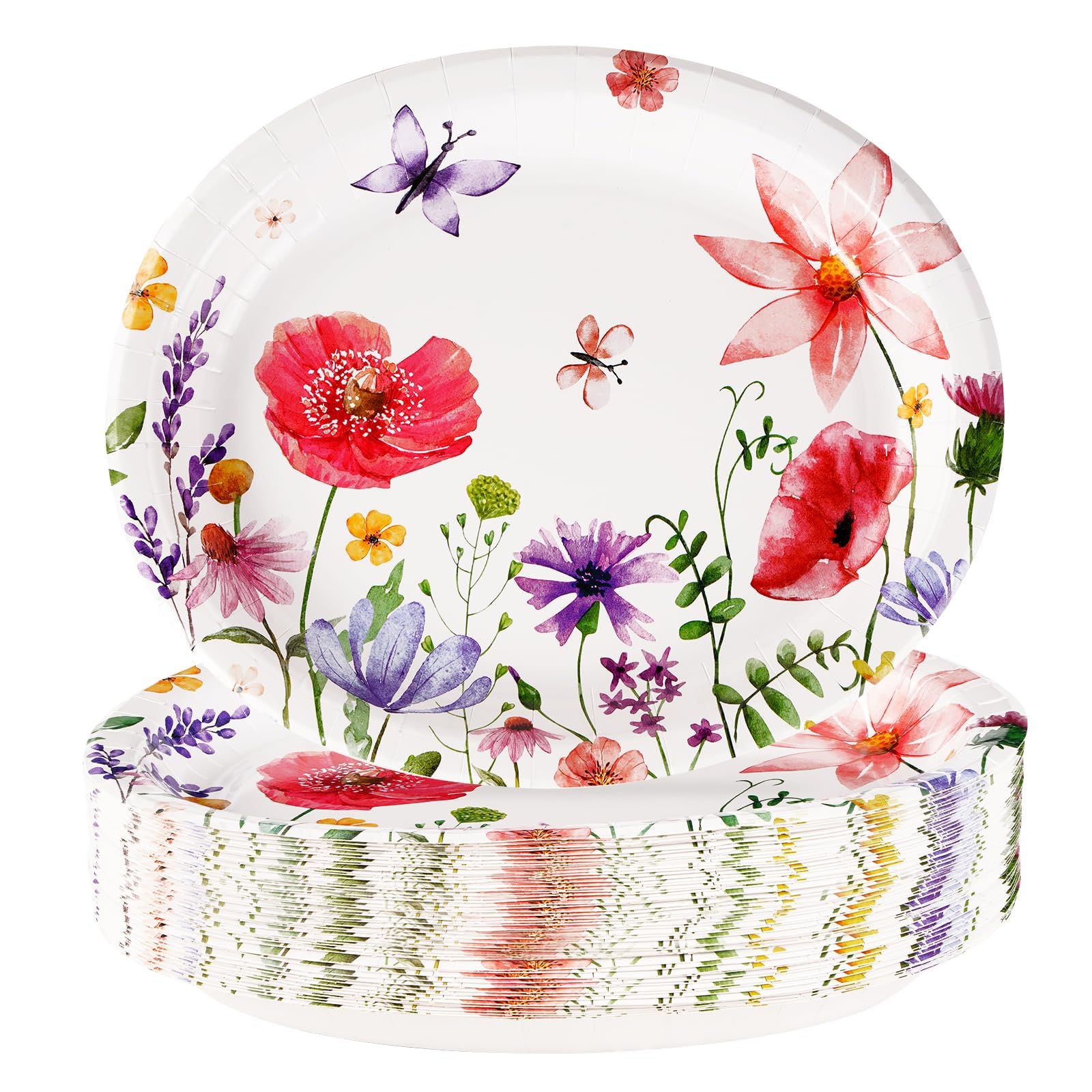 Amazon.com: Grencian 50Pcs Floral Oval Paper Plates 10" x 12" Large ...