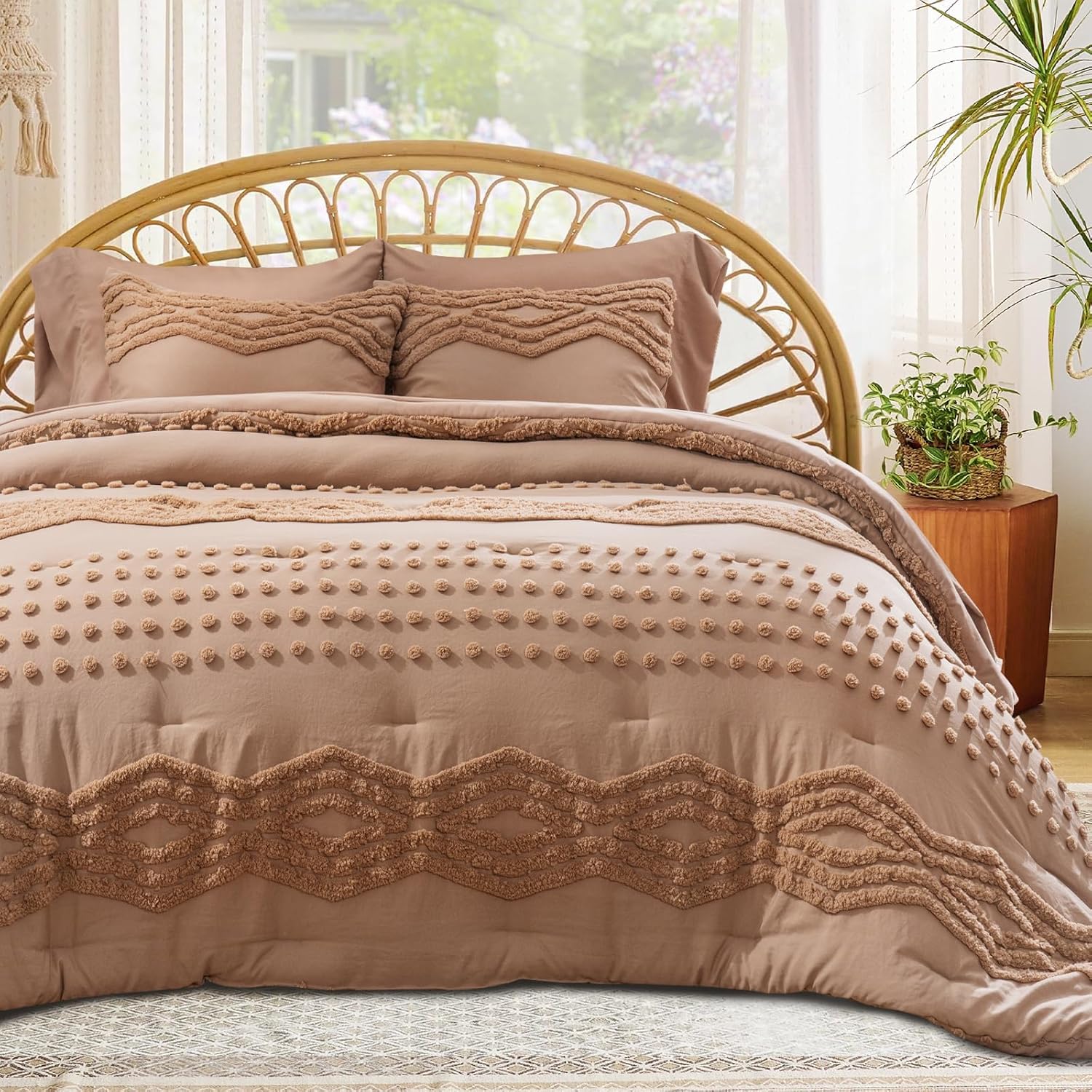 EVERGRACE Queen Size Comforter Set 7 Pieces Bed in a Bag for College ...