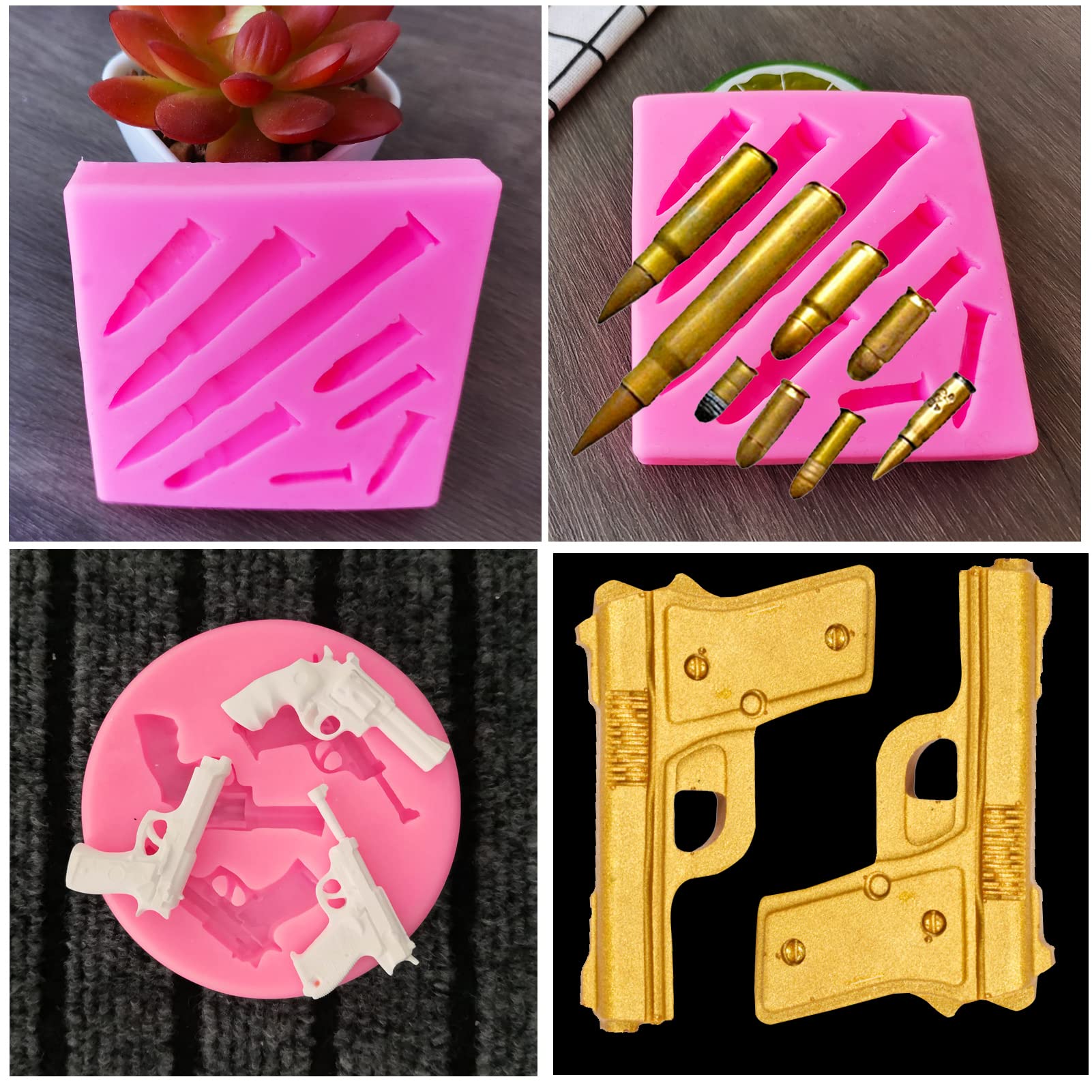 Snapklik.com : Gun Silicone Molds 3D Bullet & Pistol Shaped For Cake ...