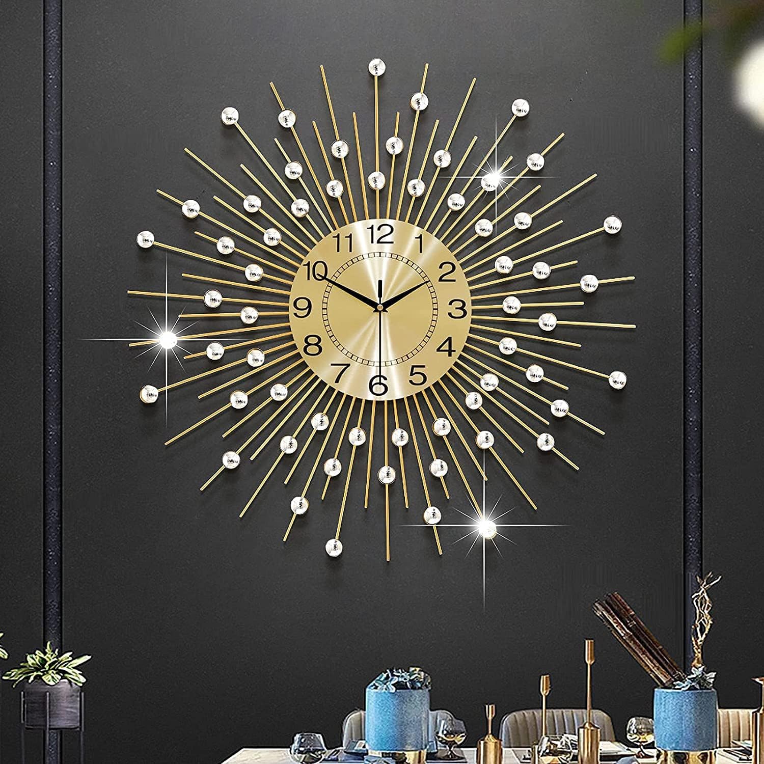Amazon.com: Mid Century Starburst Wall Clock, 28 Inch Round Metal ...