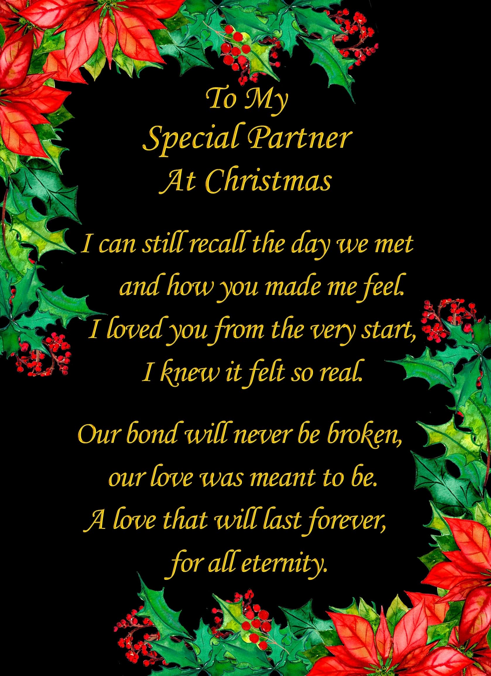 Romantic Christmas Verse Poem Card For Partner - Special Xmas Card for ...