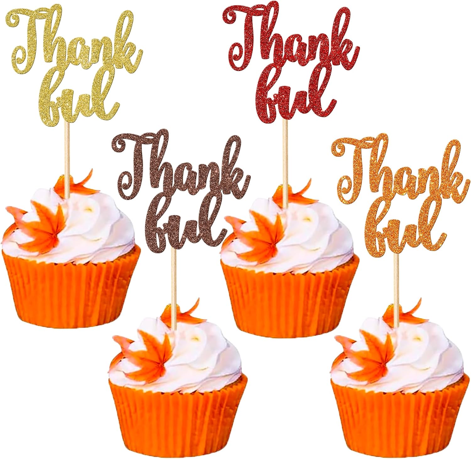 Amazon.com: 36 Pack Thankful Cupcake Toppers Glitter Thank You Cupcake ...