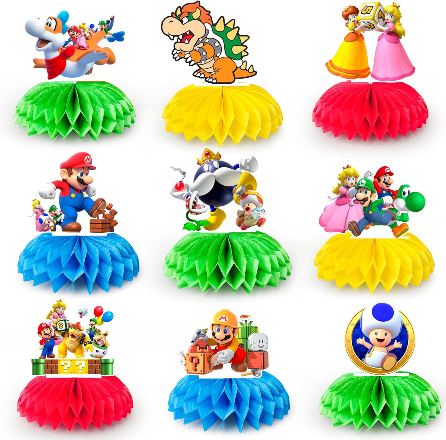 Amazon.com: Mario Honeycomb Centerpieces for Birthday,9pcs Super Mario ...