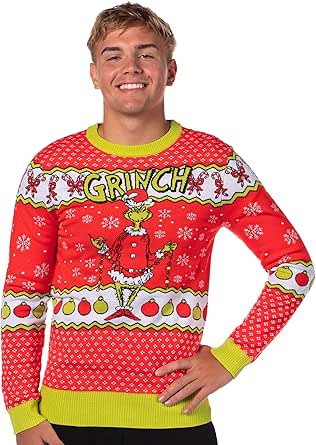 Dr Seuss GRINCH - Suéter navideño feo de copos de nieve para hombre ...