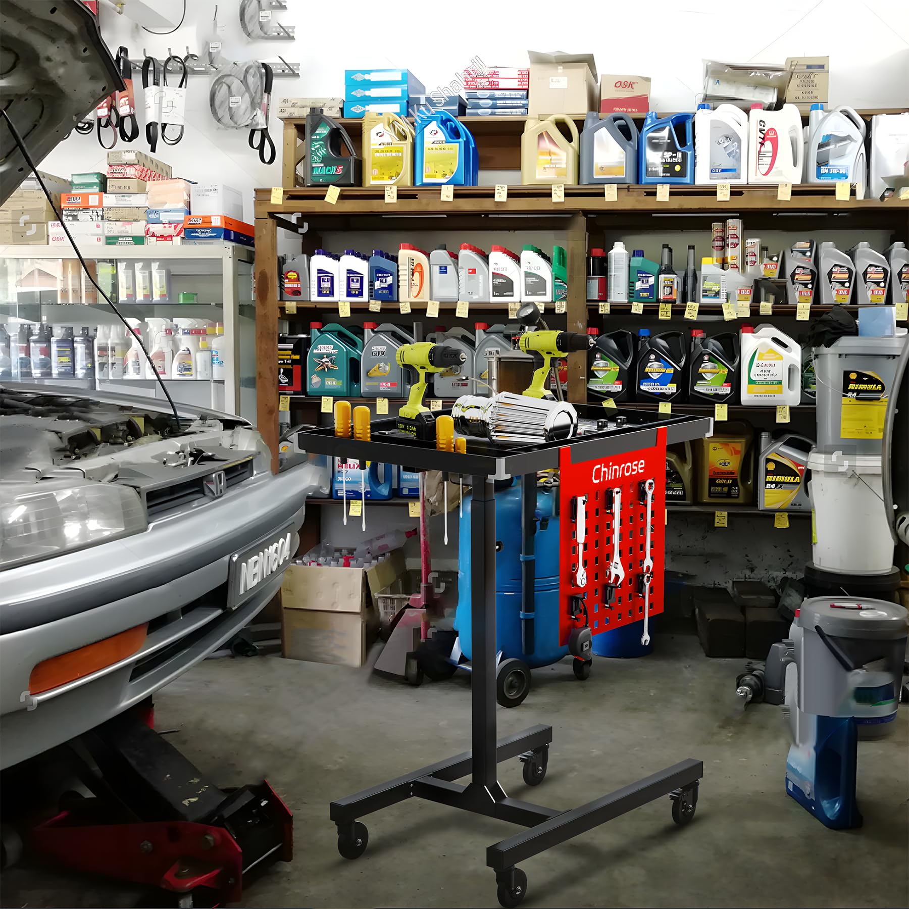 Snapklik.com : Mechanics Rolling Work Table, Adjustable Mobile Tray Table