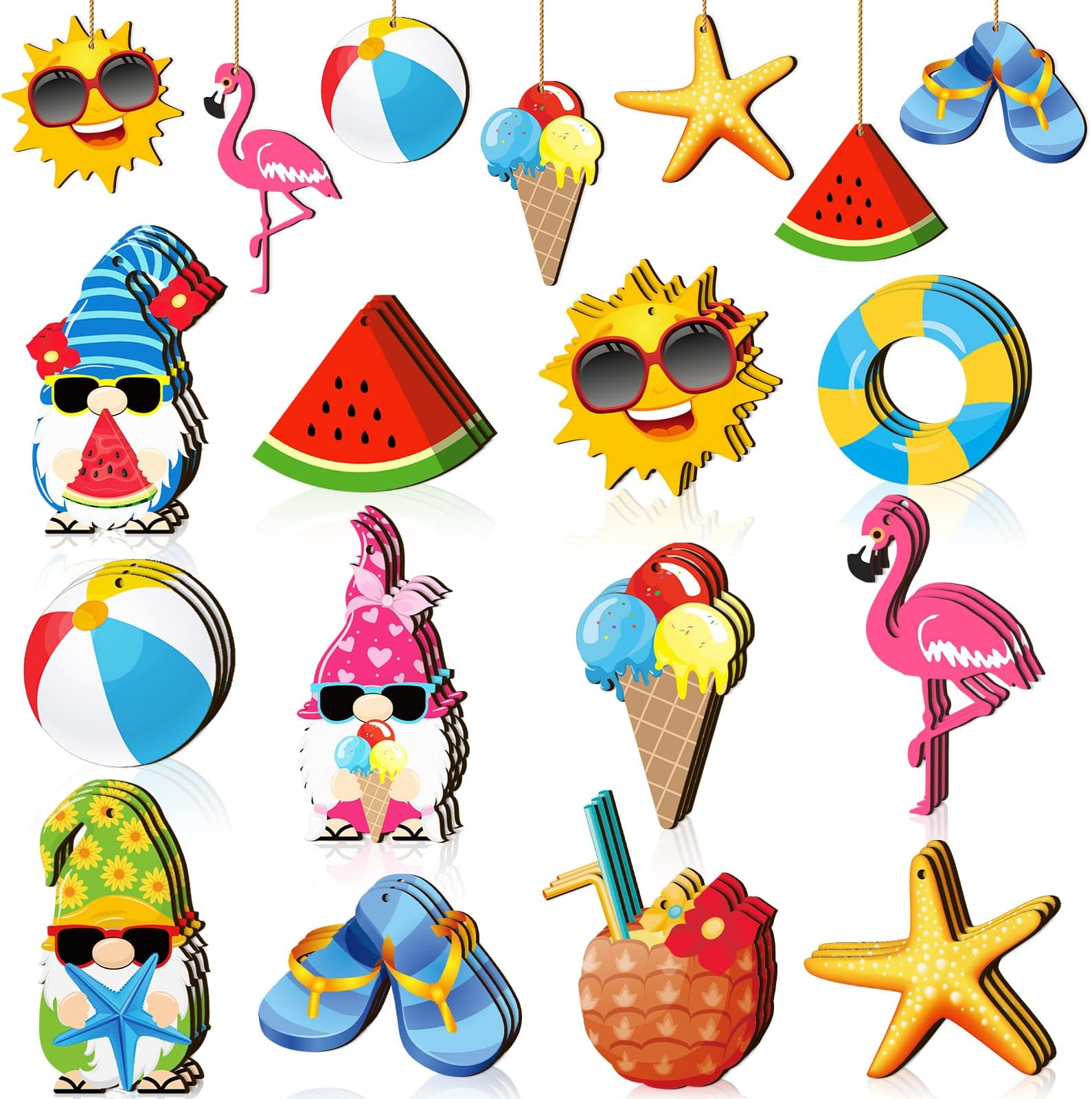 Amazon.com: Huwena 36 Pieces Summer Tree Ornaments Wooden Beach ...