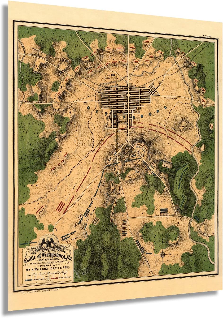 Amazon.com: HISTORIX Vintage 1863 Map of the Battle of Gettysburg ...