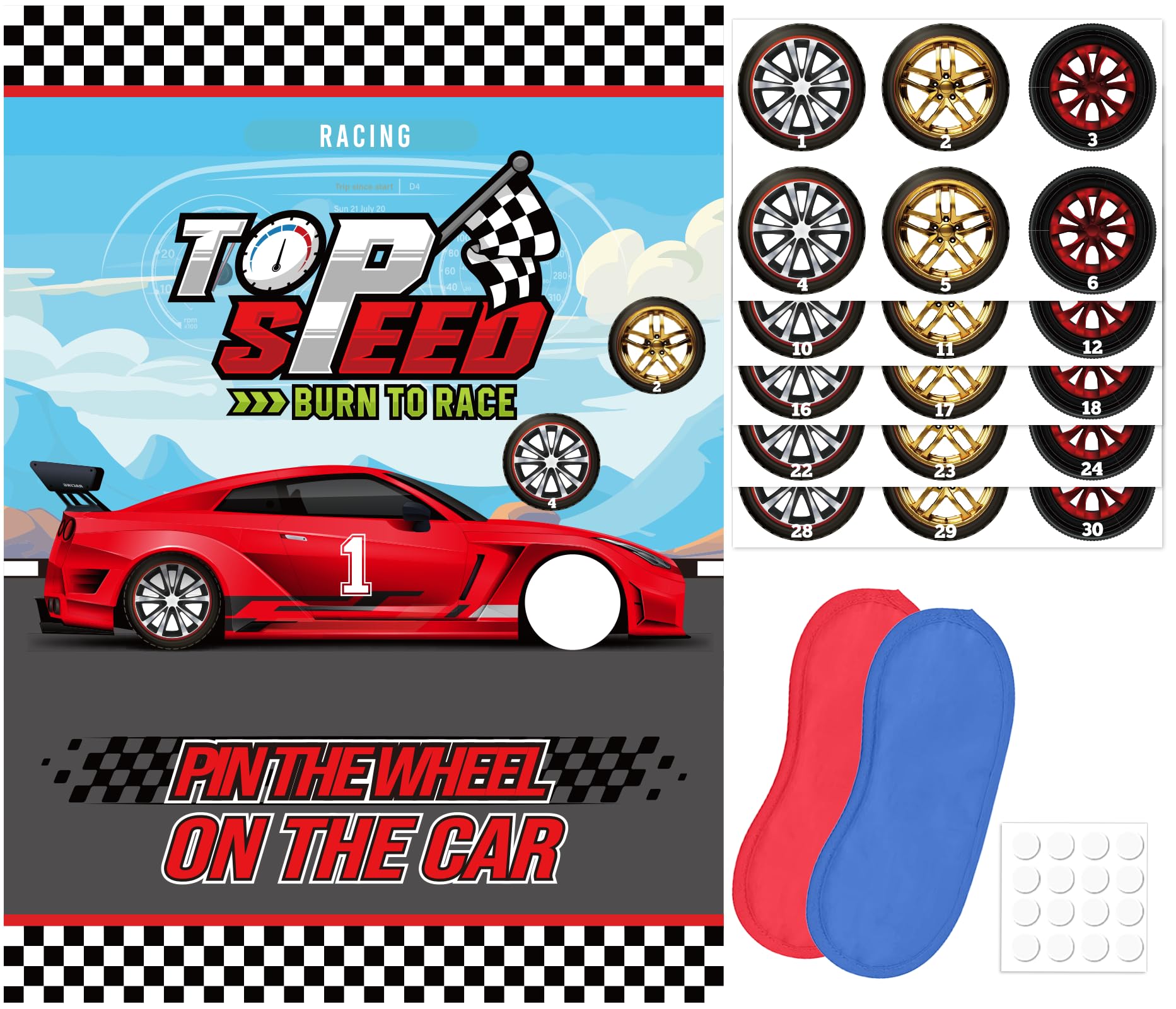 Amazon.com: JCTHKUKU Pin The Wheels On The Car Games, Race Car Birthday ...