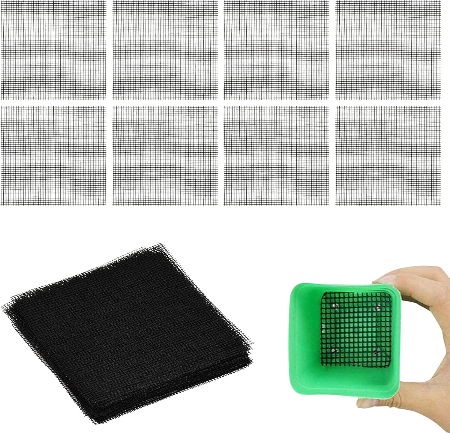 Kioiner 50 Pcs Flower Pot Hole Mesh Pads, 4x4 Inch Soft Plastic Bonsai ...