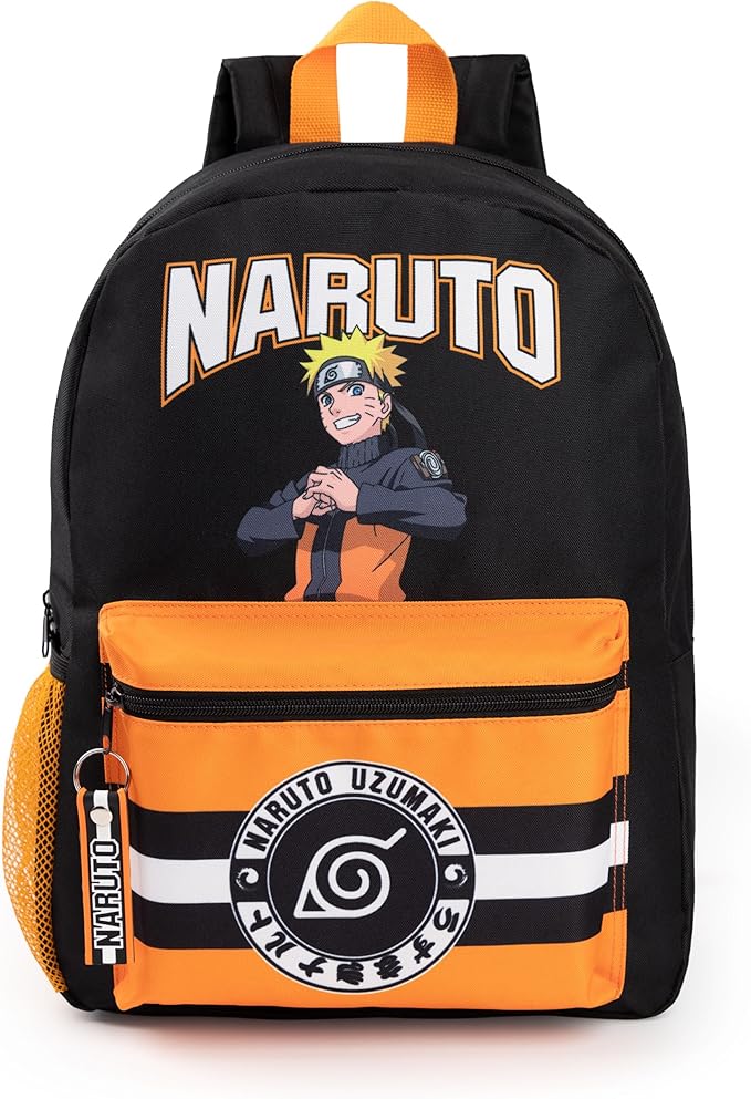 Naruto Shippuden Boys Backpack | Black & Orange Rucksack with ...