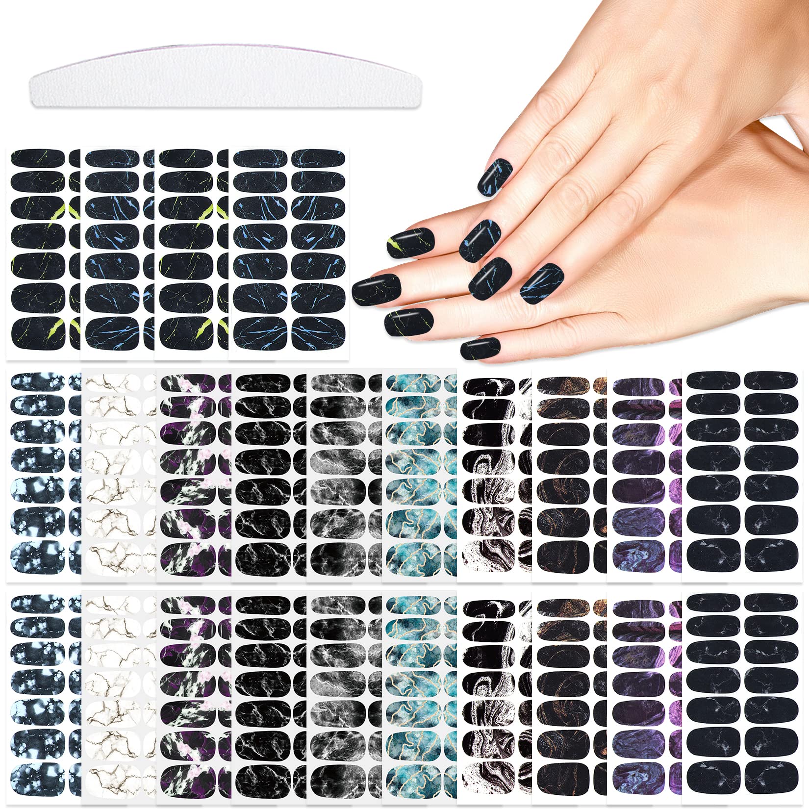 Amazon.com: YECIRALA 24 Sheets 336 Pcs Marble Nail Stickers Full Nail ...