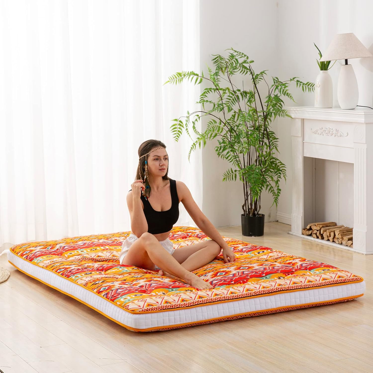 DrFuton Colchón de futón japonés extra grueso plegable enrollable para ...