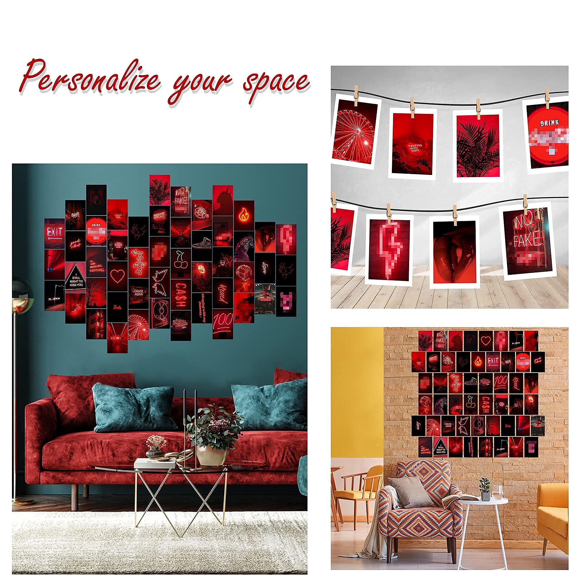 Yopyame 50PCS Red Neon Aesthetic Pictures Wall Collage Kit, Neon Red ...