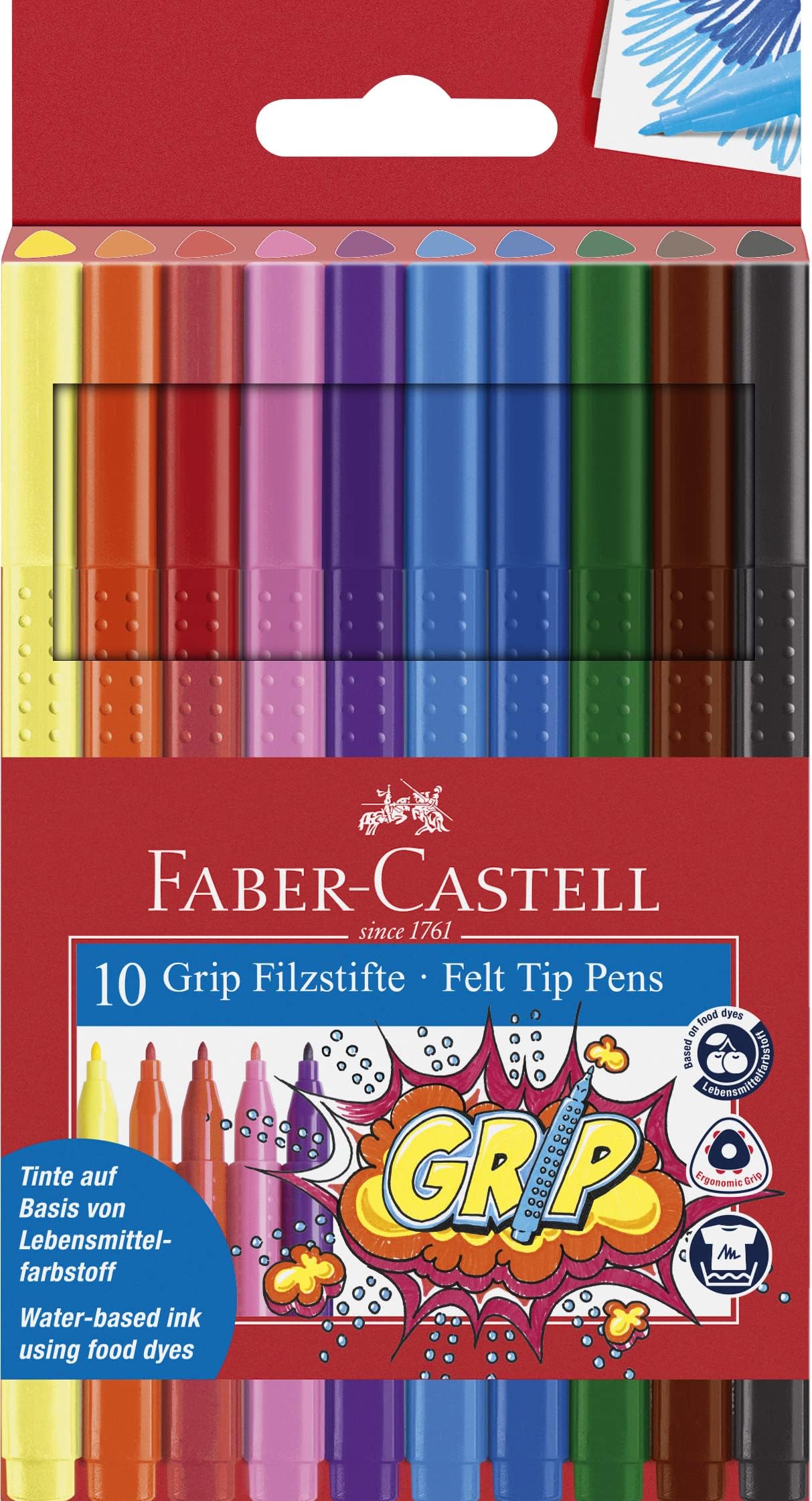 Amazon.com: Faber-Castell GRIP Color Markers - 10 Washable Fineline ...